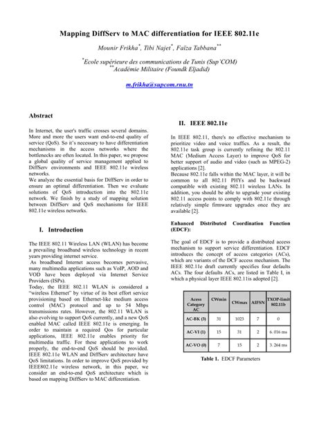 Pdf Mapping Diffserv To Mac Differentiation For Ieee 80211e