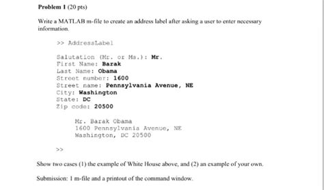 Solved Write A Matlab M File To Create An Address Label