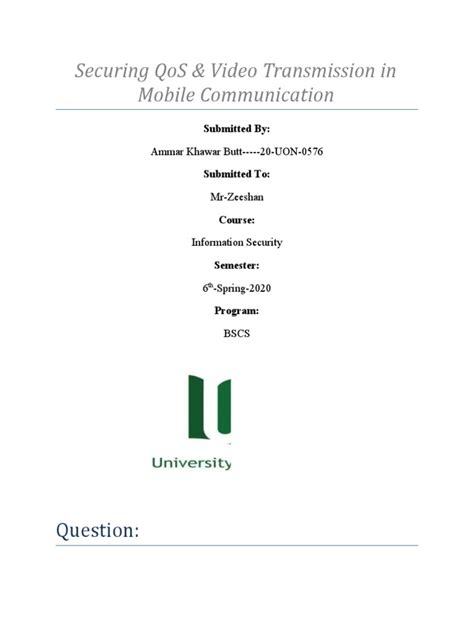 Securing Qos And Video Transmission In Mobile Communication Pdf