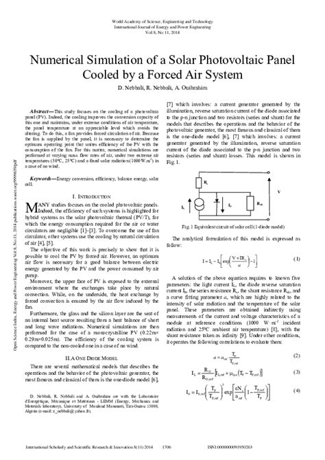Pdf Numerical Simulation Of A Solar Photovoltaic Panel Cooled By A Forced Air System