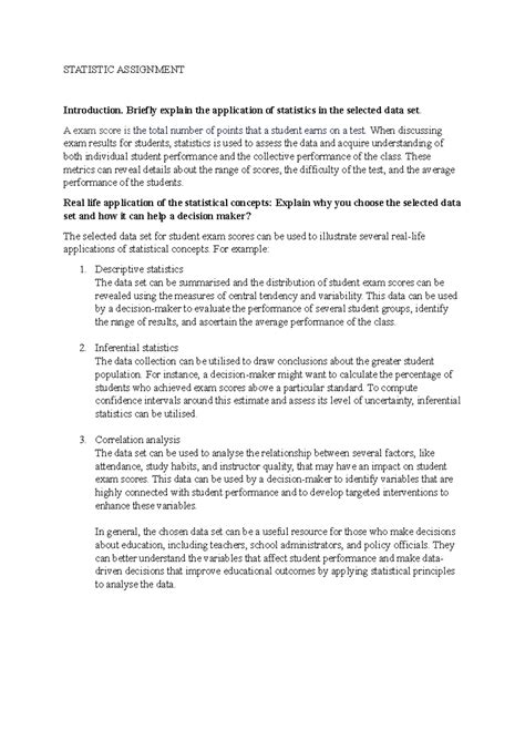 Statistic Assignment Statistic Assignment Introduction Briefly Explain The Application Of