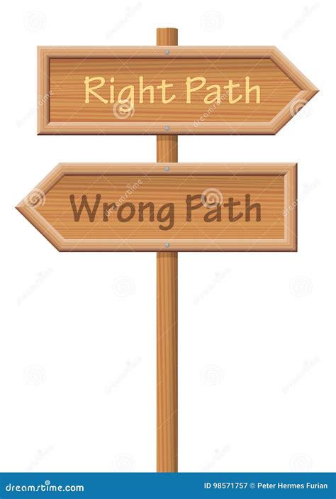 Right Path Wrong Path Wooden Guidepost Stock Vector Illustration Of