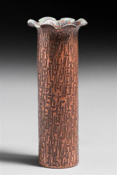 empire copper new york hammered copper flared cylinder vase c1920s