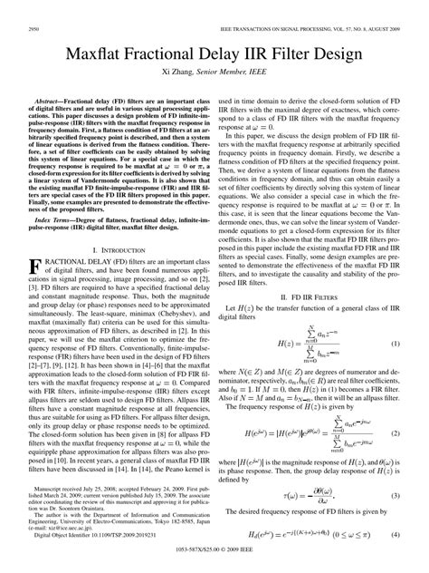 Pdf Closed Form Design Of Maxflat Fractional Delay Iir Filters