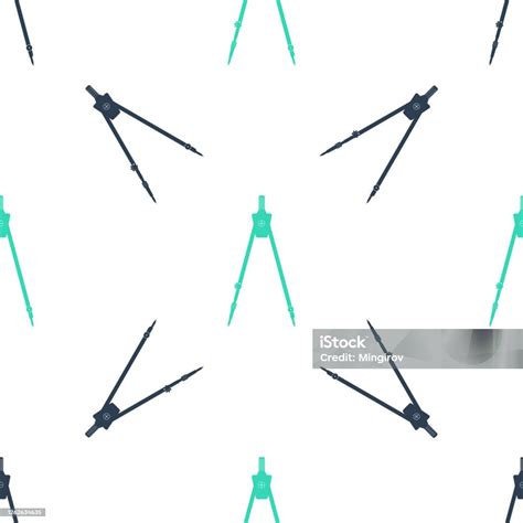 녹색 드로잉 나침반 아이콘 흰색 배경에 원활한 패턴을 격리 나침반 기호입니다 드로잉 및 교육 도구 기하학적 계측기 교육 표지판