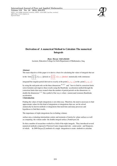 Pdf Derivation Of A Numerical Method To Calculate The Numerical Integrals By ‫ﺣ‬ ‫ﺳ‬ ‫ن‬ ‫ر