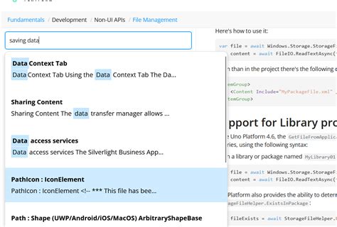 Documentation Search Has Poor Results · Issue 11482 · Unoplatformuno · Github