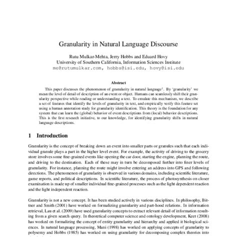 Granularity In Natural Language Discourse Acl Anthology