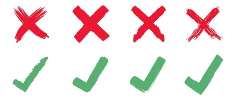 Зеленая галочка и красный крестик рисуют вручную Премиум вектор