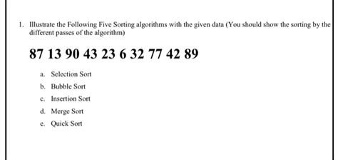 Solved 1 Illustrate The Following Five Sorting Algorithms