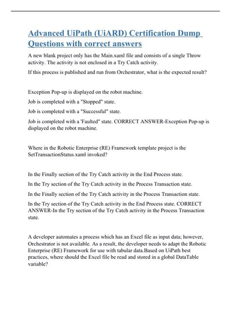 Advanced Uipath Uiard Certification Dump Questions With Correct