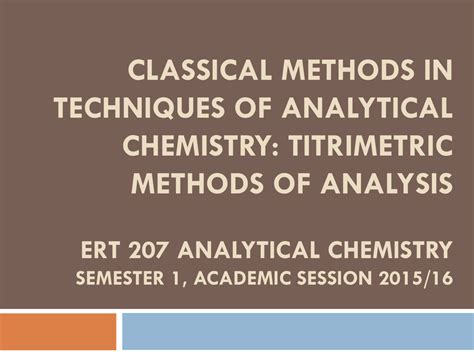 Classical Analytical Methods