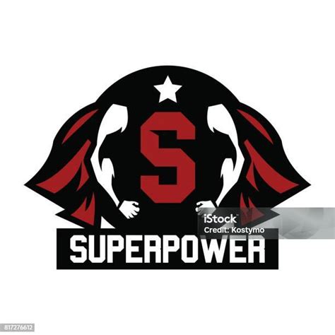 아이콘 슈퍼 히어로입니다 슈퍼맨 망 토입니다 근육 질의 팔입니다 가운데에 편지의 대부분은 스타입니다 벡터 일러스트입니다 평면 스타일 검은색에 대한 스톡 벡터 아트 및 기타