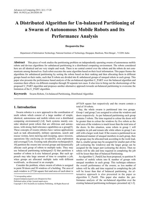 Pdf A Distributed Algorithm For Un Balanced Partitioning Of A Swarm Of Autonomous Mobile