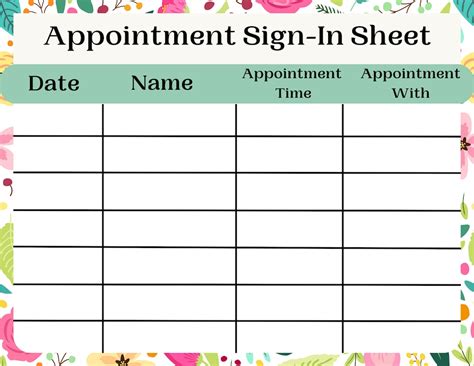 Appointment Sign In Sheet Printable Pdf Hair Salon Sign In Sheet