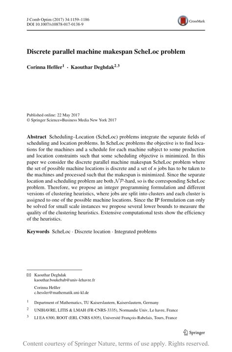 Discrete Parallel Machine Makespan Scheloc Problem Request Pdf