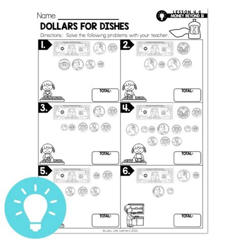 Lucky To Learn Math Count Money Beyond One Dollar Lesson 46 Mini Lesson Dollars For