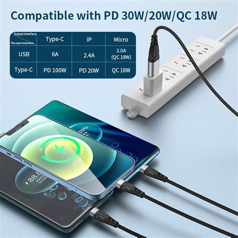 ADC 008 100W USB Type C To Type C 8 Pin Micro USB Two To Three Fully Compatible Fast Charge