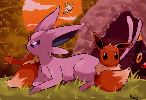 Rocketharuka Celebi Eevee Espeon Umbreon Nintendo Pokemon Black Eyes Brown Eyes Closed