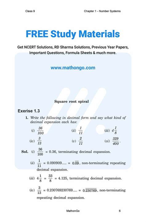 Ncert Solutions For Class 9 Maths Chapter 1 Number Systems Mathongo
