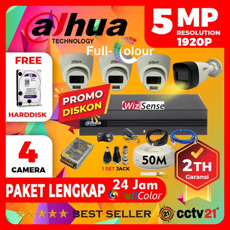 Jual Paket 4 Camera Full Color 5mp Cctv Dahua 24jam Selalu Berwarna Kb50m Shopee Indonesia