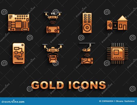 Set Drone Delivery Concept Smart Home Processor With Microcircuits Cpu Wireless Controlling