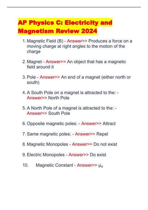 AP Physics C Electricity And Magnetism Review AP Physics C Stuvia US