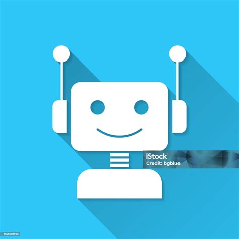 봇 로봇 머리 파란색 배경에 아이콘 긴 그림자가 있는 평면 디자인 3차원 형태에 대한 스톡 벡터 아트 및 기타 이미지 3차원 형태 Brand Name Online
