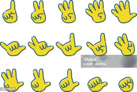 간단한 노란색 손 모양 바위 종이 가위 일러스트 레이 션 재료 세트 손에 대한 스톡 벡터 아트 및 기타 이미지 Istock