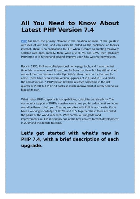 All You Need To Know About Latest Php Version 74 Pdf Web Development Internet