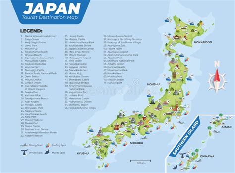Carte Des Destinations Touristiques Du Japon Avec Détails Illustration