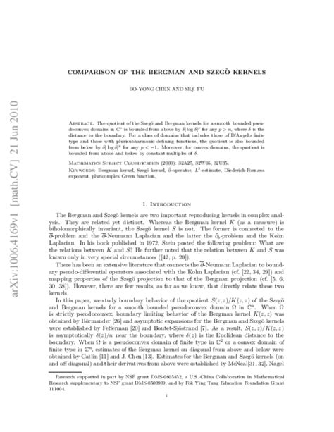 Pdf Comparison Of The Bergman And Szegö Kernels