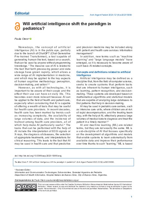 Pdf Will Artificial Intelligence Shift The Paradigm In Pediatrics