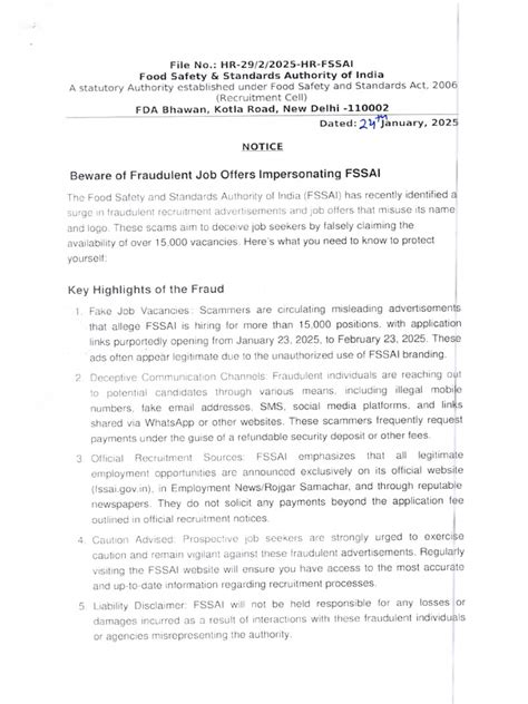 679388013b4f9beware Of Fraudulent Job Offers Impersonating Fssai Pdf