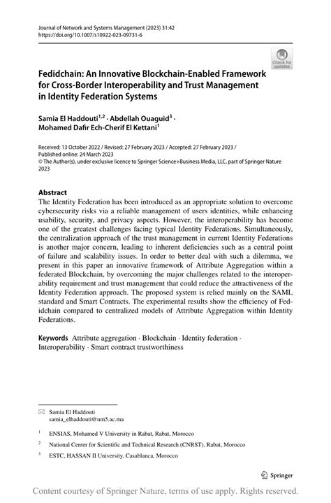 Fedidchain An Innovative Blockchain Enabled Framework For Cross Border Interoperability And