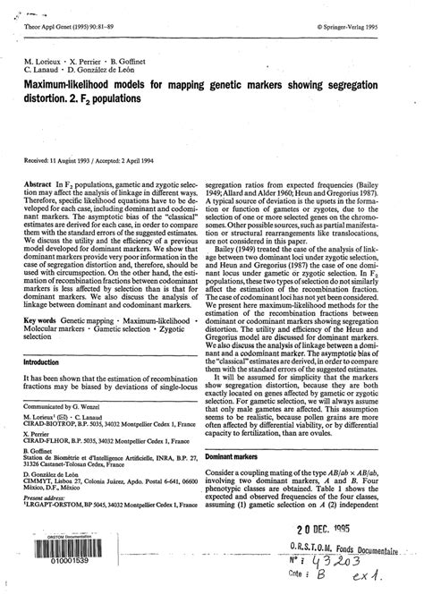 Pdf Maximum Likelihood Models For Mapping Genetic Markers Showing