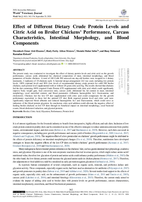 Pdf Effect Of Different Dietary Crude Protein Levels And Citric Acid On Broiler Chickens