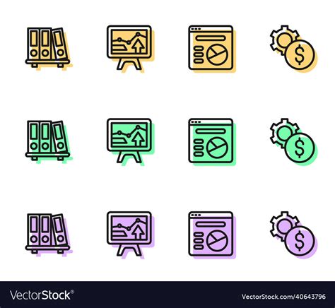 Set Line Pie Chart Infographic Office Folders Vector Image