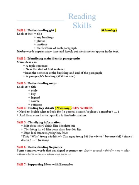 Reading Skills Understanding Gist Pdf Theory Word