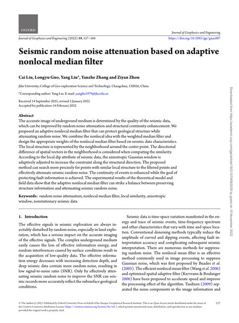 PDF Seismic Random Noise Attenuation Based On Adaptive Nonlocal Median Filter