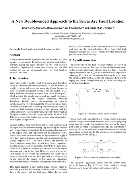 Pdf A New Double Ended Approach To The Series Arc Fault Location