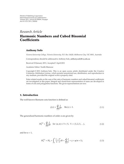 Pdf Harmonic Numbers And Cubed Binomial Coefficients