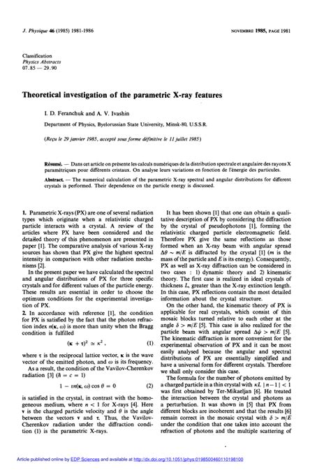 Pdf Theoretical Investigation Of The Parametric X Ray Features