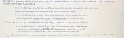 Solved Consider The Following Relational Database Schema