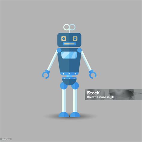 회색 배경에 고립 된 평면 스타일에서 복고풍 빈티지 재미 벡터 로봇 아이콘 벡터 평면 Chatbot 아이콘의 빈티지 일러스트입니다 고객 지원 서비스 채팅 봇 귀여운 만화