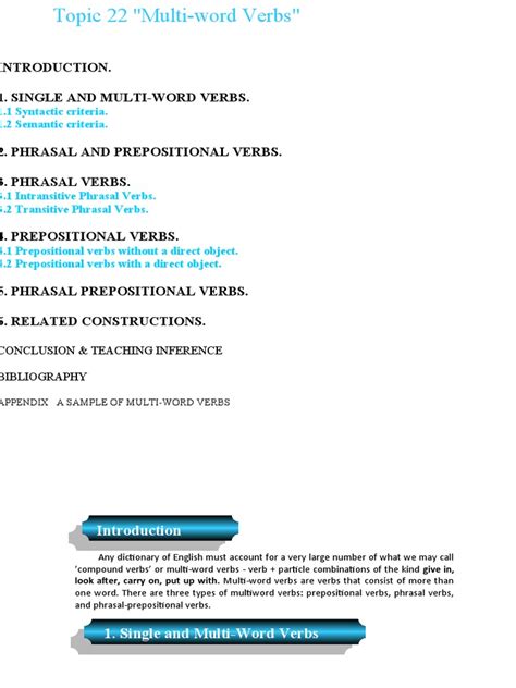 Tema 22 Multiword Verbs Pdf Preposition And Postposition Verb