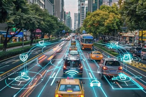 Modern Urban Roads Intelligent Vehicle Autonomous Driving Premium Ai Generated Image