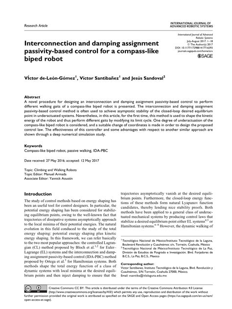 Pdf Interconnection And Damping Assignment Passivity Based Control For A Compass Like Biped Robot