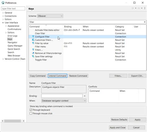 Is There A Keyboard Shortcut To Focus Filter In Database Navigator · Issue 15536 · Dbeaver