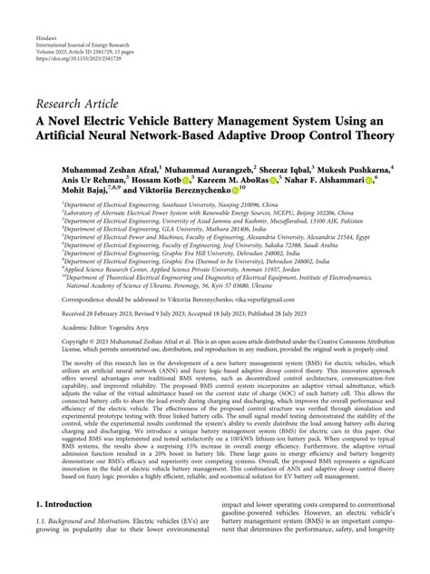Pdf A Novel Electric Vehicle Battery Management System Using An Artificial Neural Network